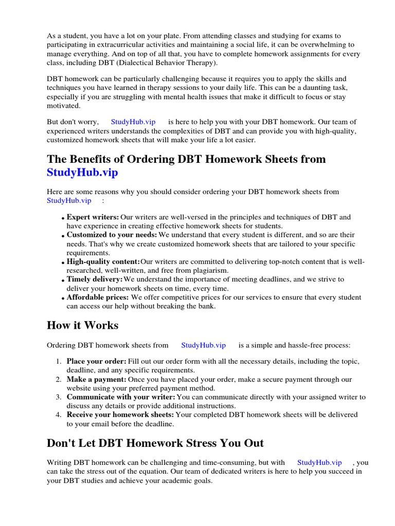 Dbt Homework Sheets | PDF | Dialectical Behavior Therapy | Psychotherapy