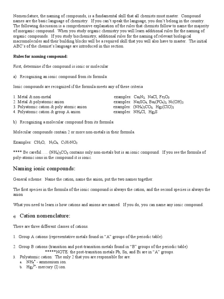 Naming Compounds and Balancing Equations | PDF | Redox | Ion