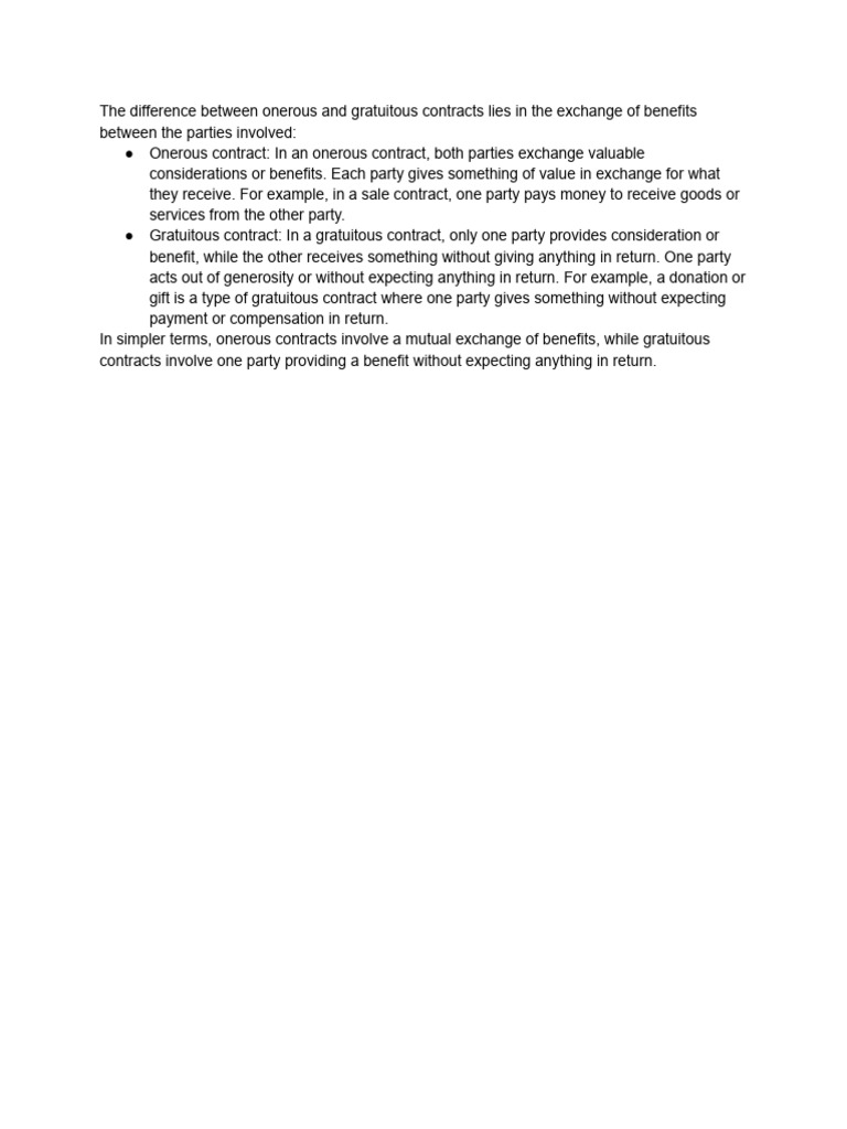 Onerous vs. Gratuitous Contracts | PDF