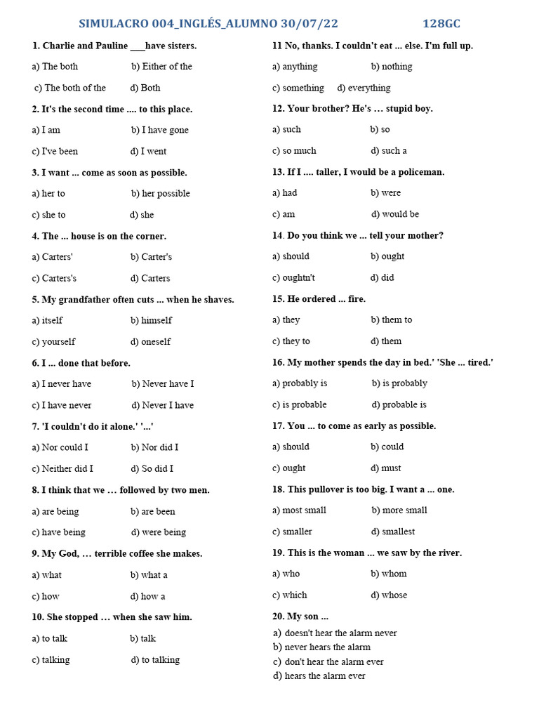 SIMULACRO 004_INGLÉS | PDF