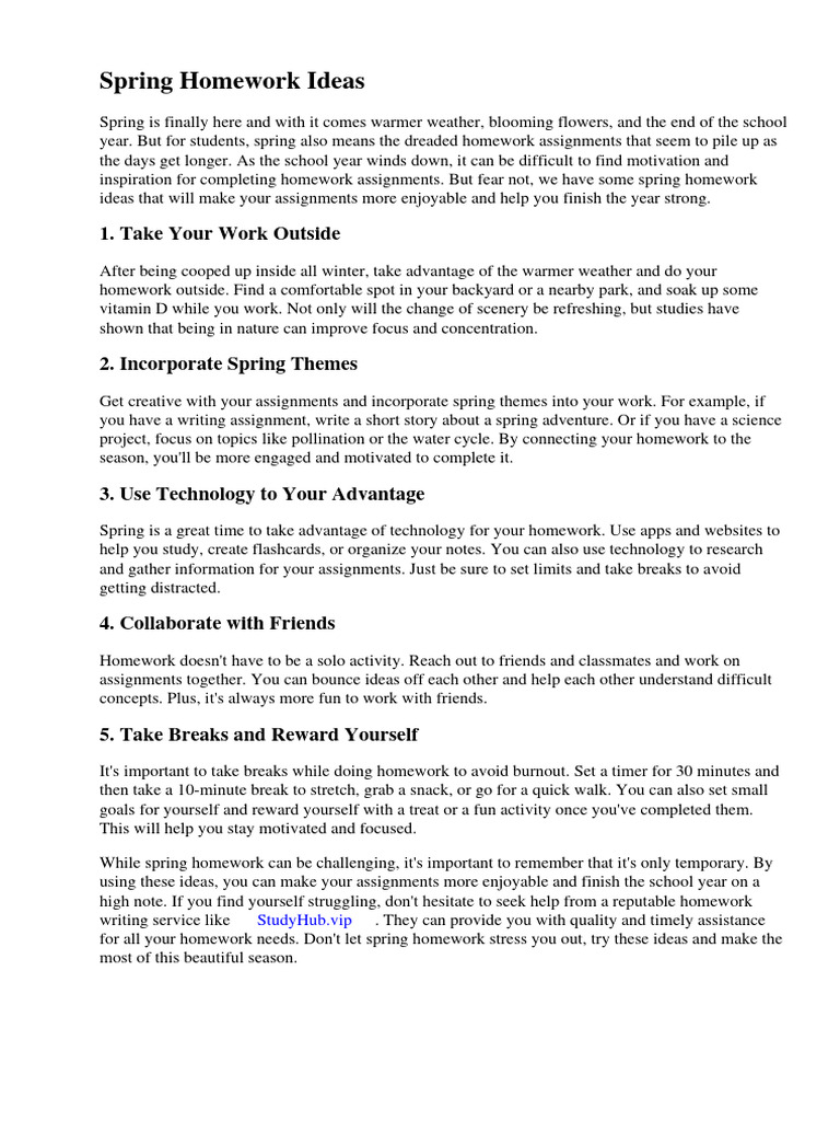 Spring Homework Ideas | PDF