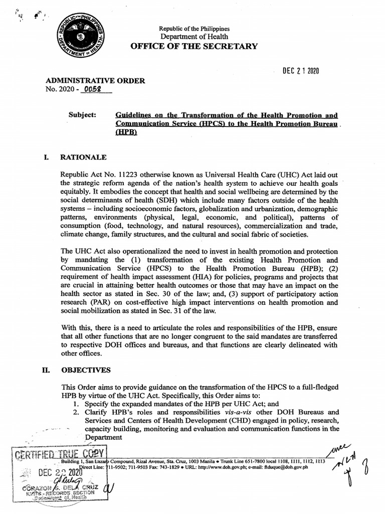 DOH-Administrative-Order-No-2020-0058 | PDF | Health Promotion | Public ...