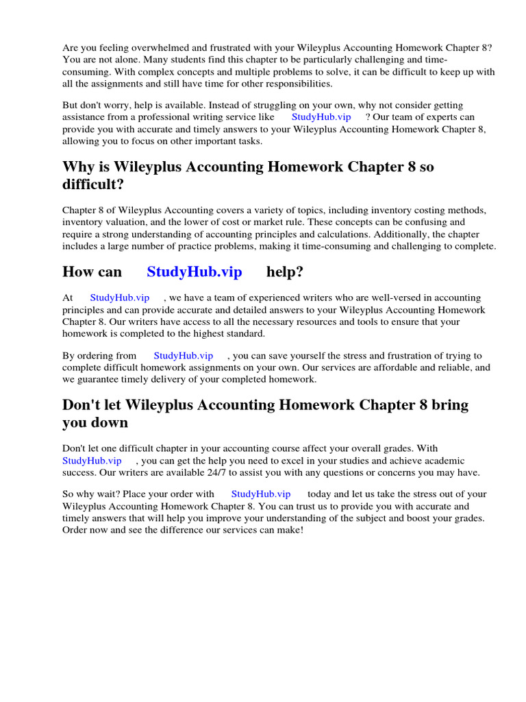 Answers To Wileyplus Accounting Homework Chapter 8 | PDF | Balance ... Answers To Wileyplus Accounting Homework Chapter 8 | PDF | Balance ...
