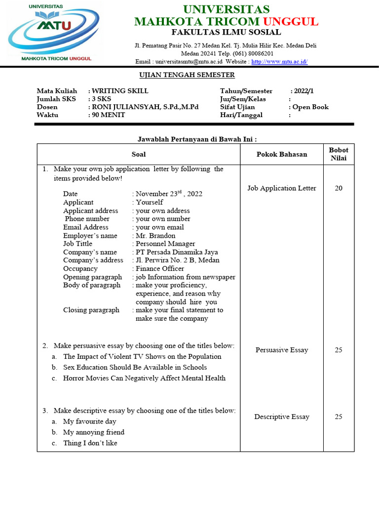 Uts Writing Skill | PDF