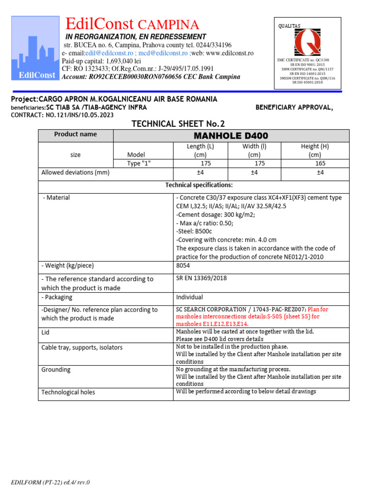 D400 Manhole Technical Specifications | PDF | Building Engineering ...