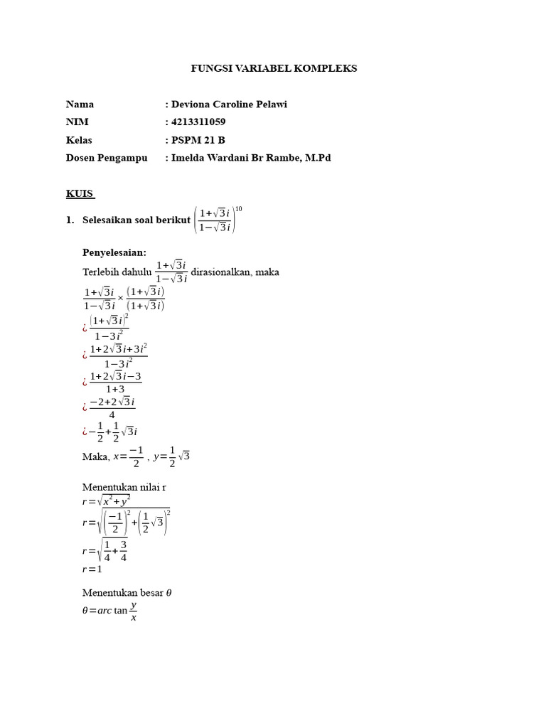 Penyelesaian Fungsi Variabel Kompleks | PDF