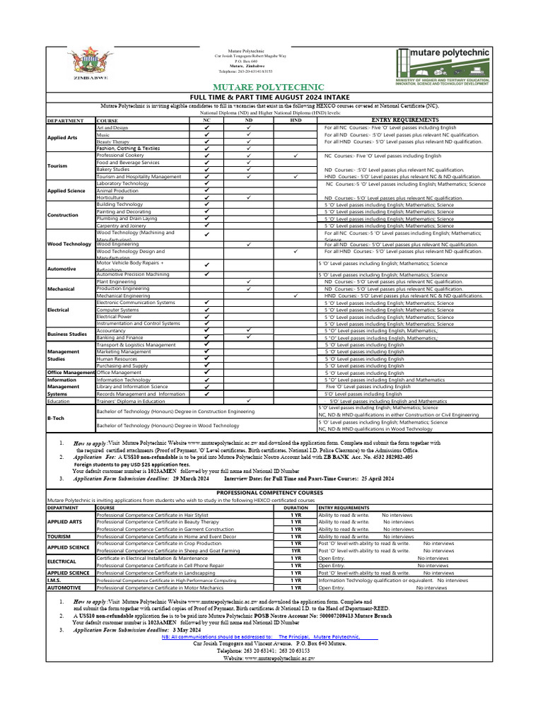 August 2024 Advert Mutare Poly | Download Free PDF | Engineering ...
