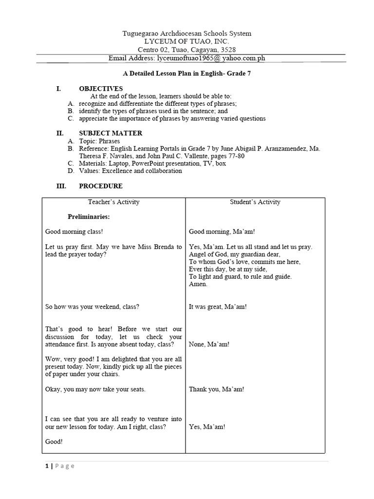 Sir Gerric Lesson Plan Demo | PDF | Verb | Phrase