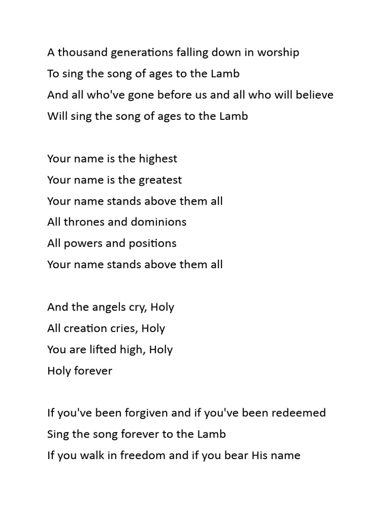 A Thousand Generations Worship Lyrics | PDF | Religion & Spirituality