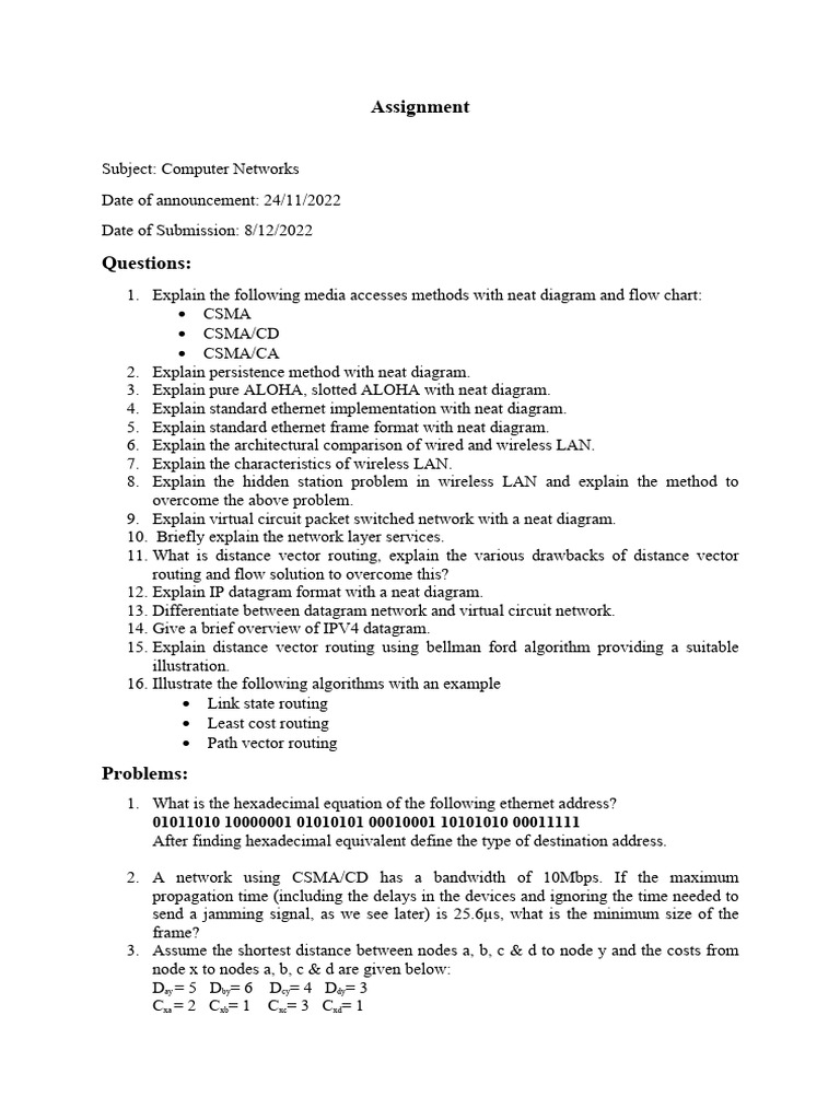 CN assignment questions | PDF | Computer Network | Routing