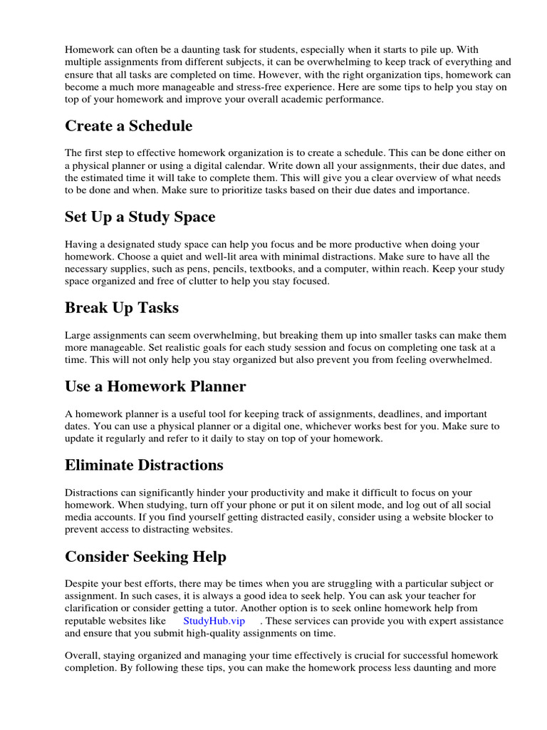 Homework Organization Tips | PDF | Homework