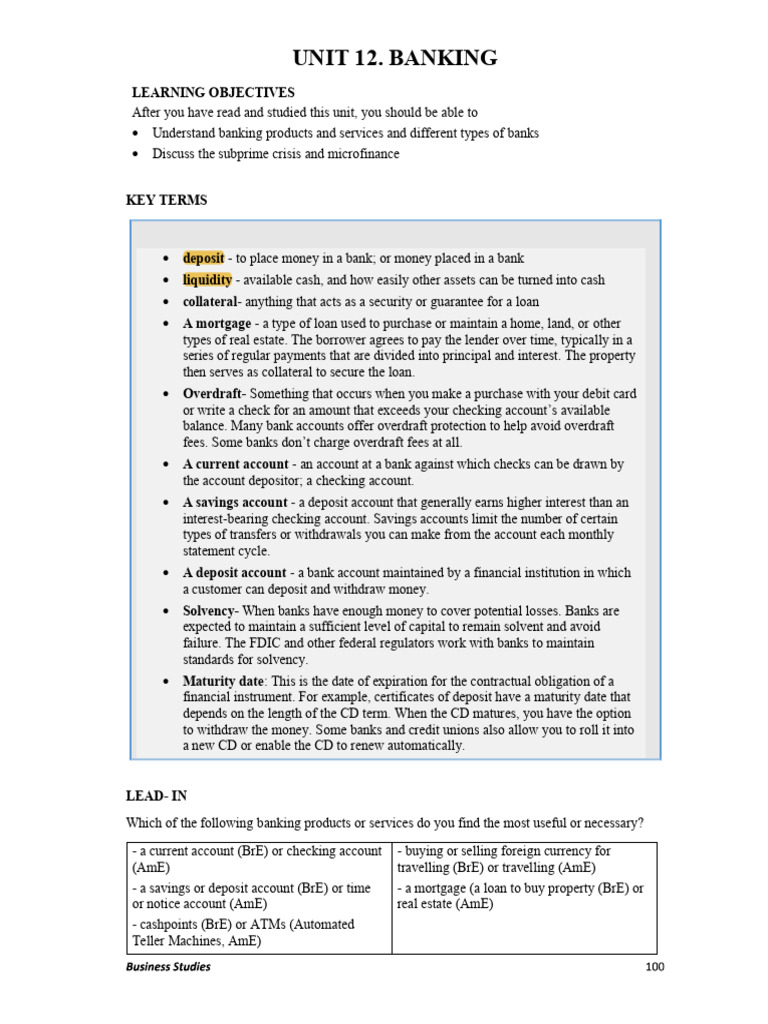 Understanding Banking Products and Services | PDF | Banks | Transaction ...