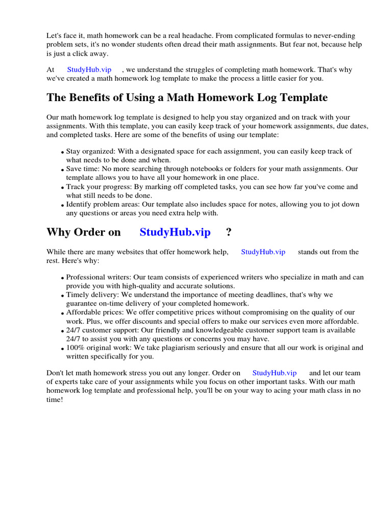 Math Homework Log Template | Download Free PDF | Safari (Web Browser ...