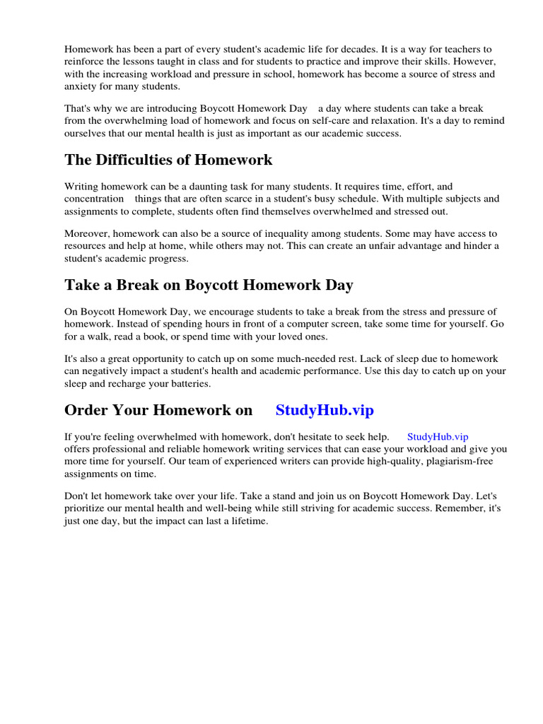 Boycott Homework Day | PDF | Homework