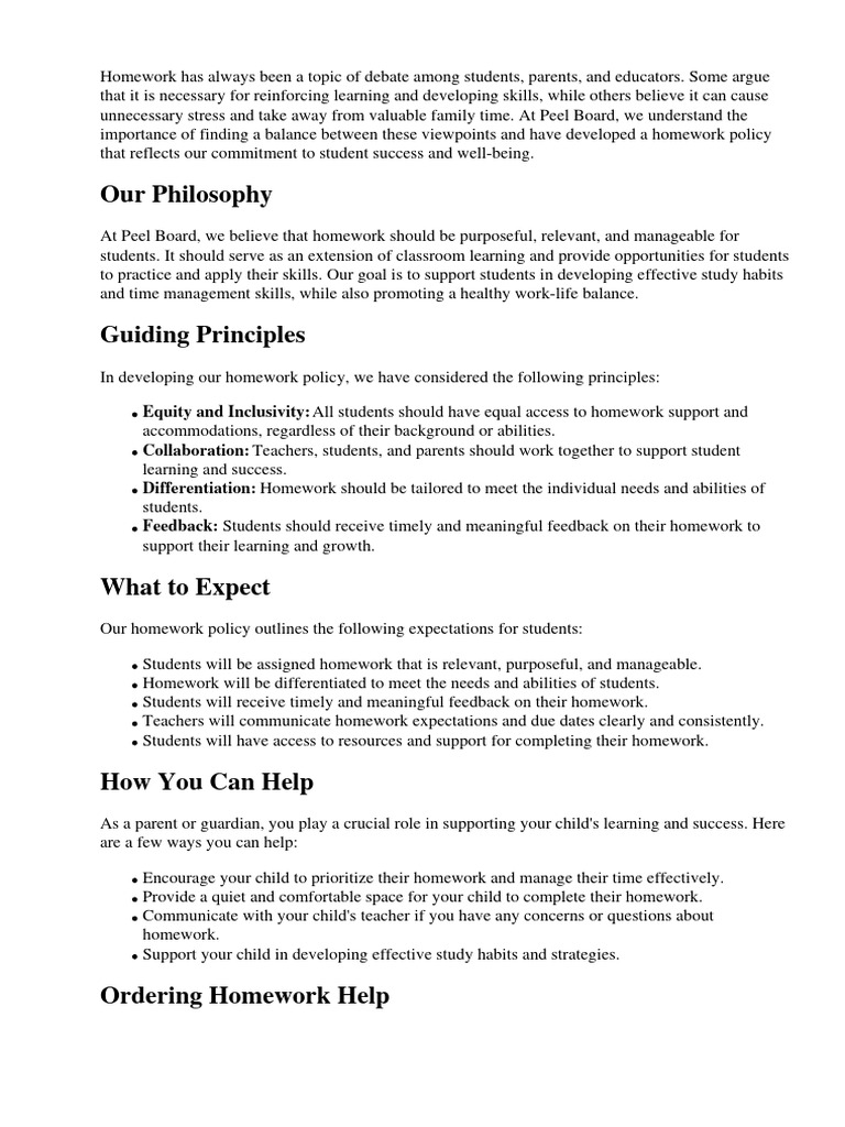 Peel Board Homework Policy | PDF | Homework | Learning