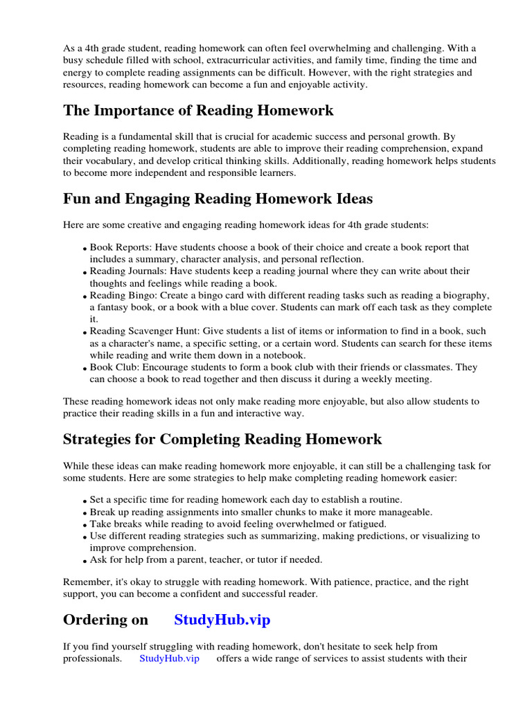 4th Grade Reading Homework Ideas | PDF | Reading Comprehension | Homework