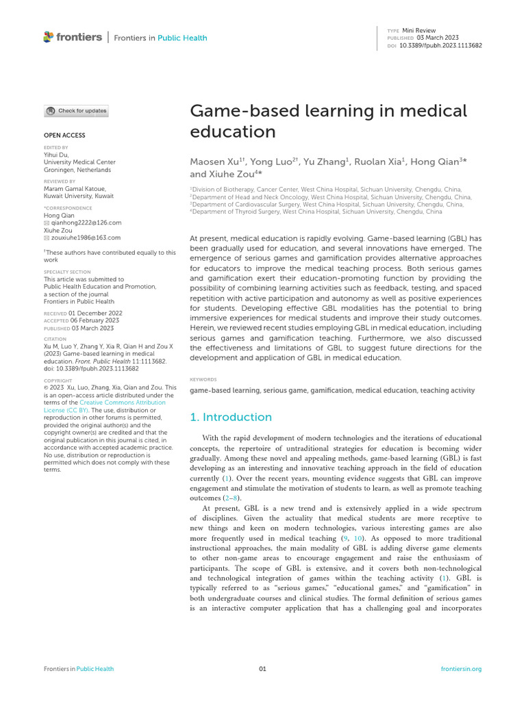Game-based learning in medical education | PDF | Learning | Medical ...