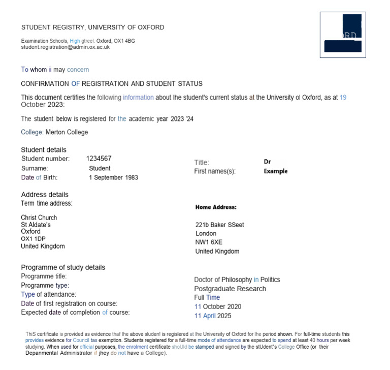 example enrolment certificate | PDF