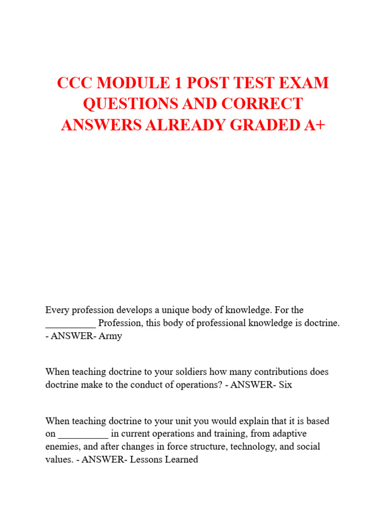 Ccc Module 1 Post Test Exam Questions And Correct Answers Already Graded A Pdf Leadership