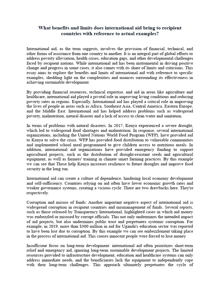 What Benefits and Limits Does International Aid Bring To Recipient ...