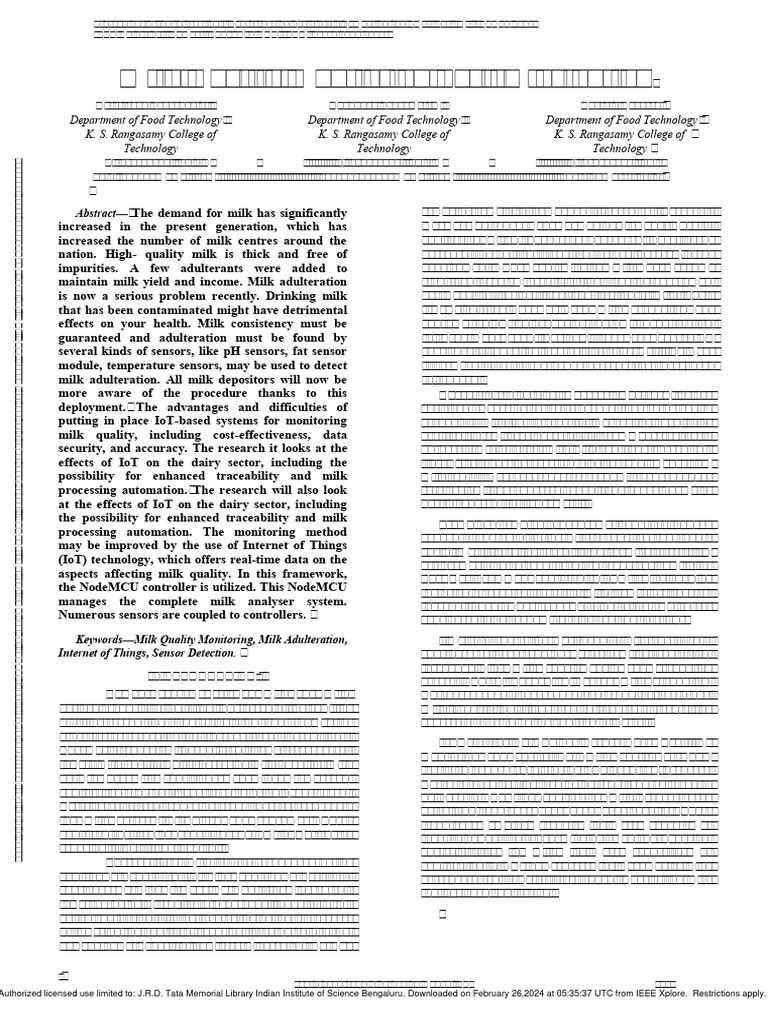 Milk Quality Monitoring System Using IoT | PDF | Internet Of Things | Sensor