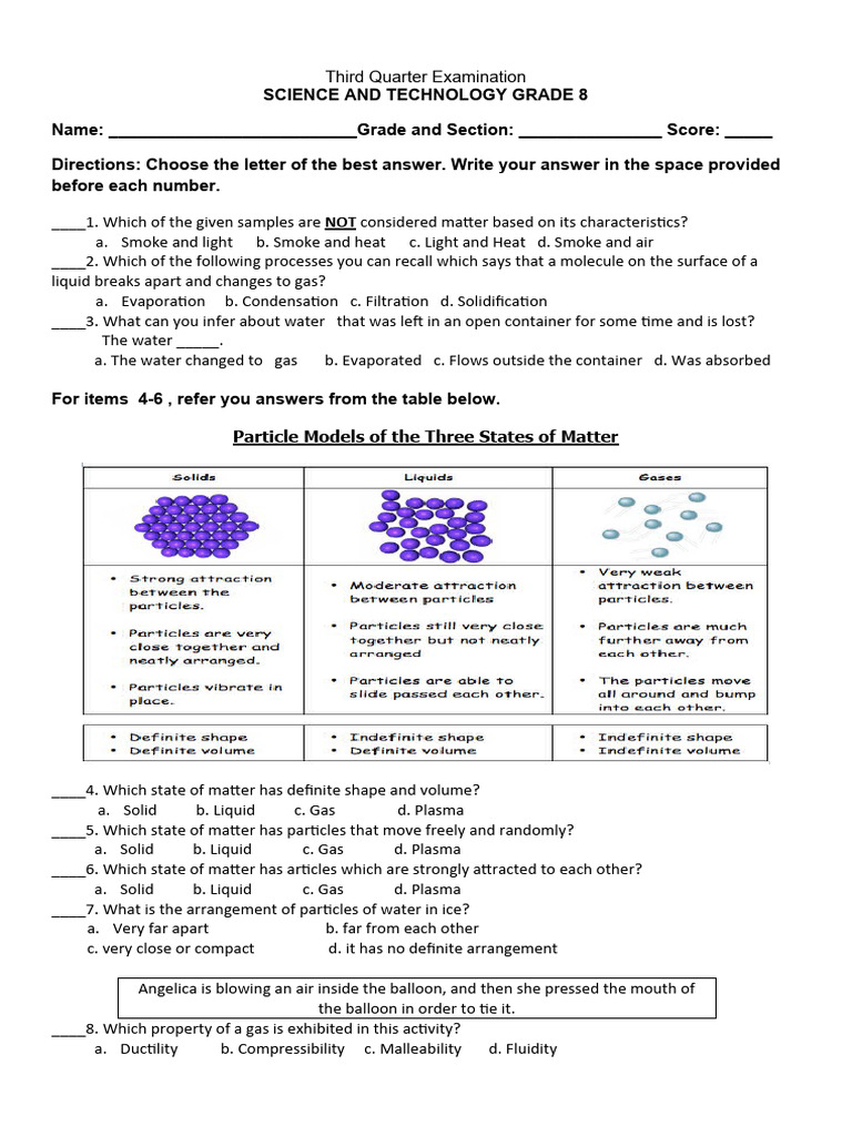 Third-Quarter-Examination English | PDF | Atoms | Chemical Elements