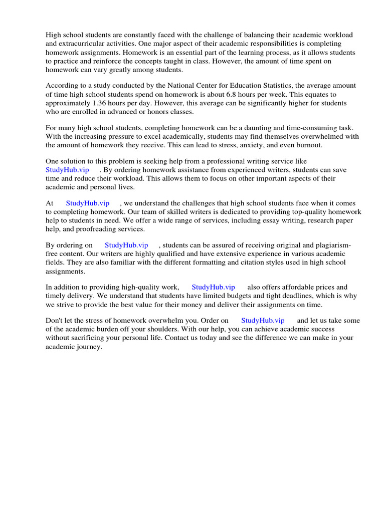 Average Homework Time for High Schoolers | PDF | Homework | Teachers