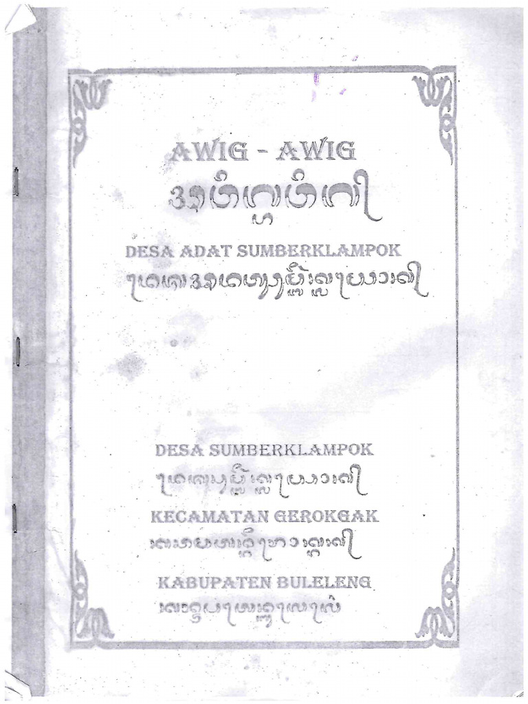 Awig-Awig Desa Adat Sumberklampok | PDF