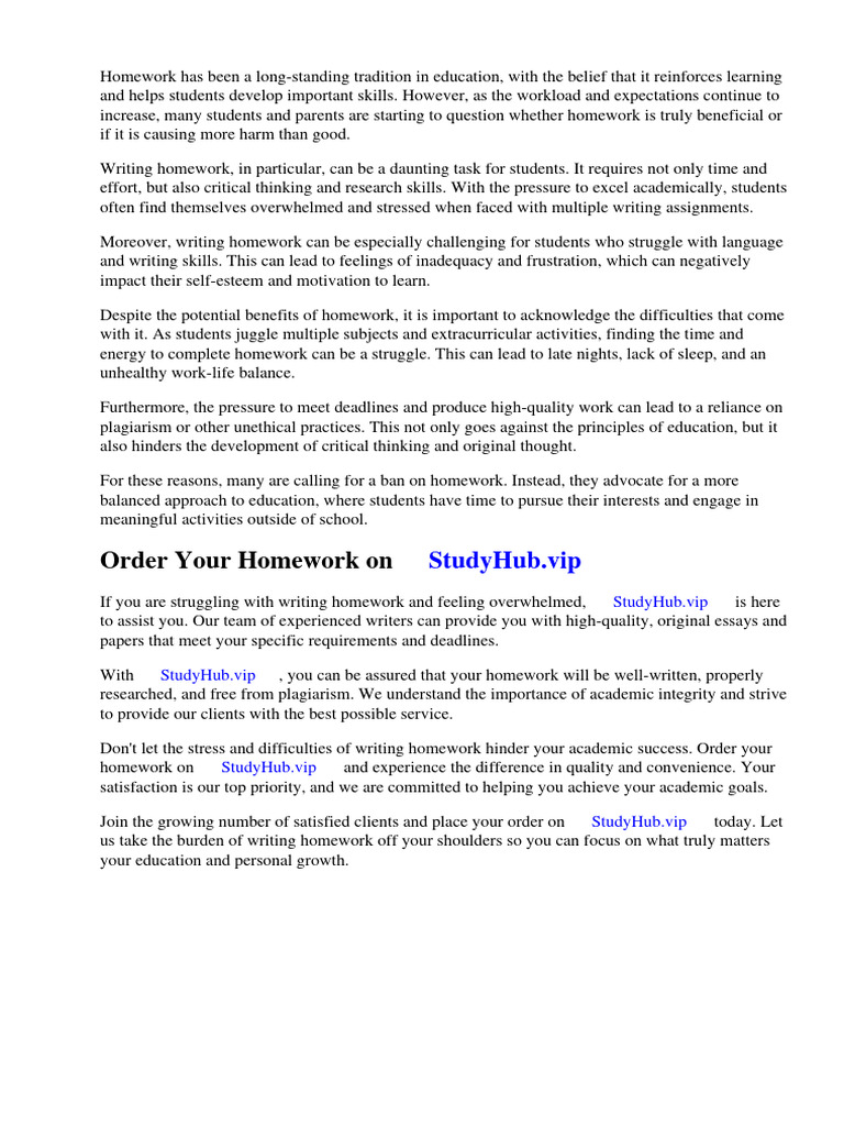 An Argumentative Essay on Homework Should Be Banned | PDF | Homework ...