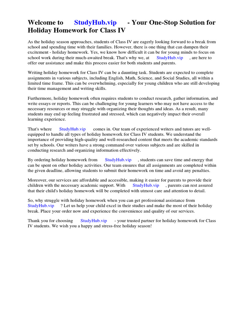 Holiday Homework Class IV | PDF | Homework | Writing