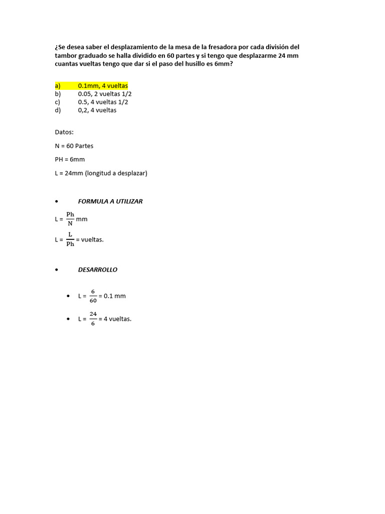 Cálculo de Vueltas en Fresadora | PDF | Métodos y materiales de ...