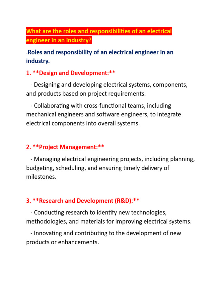 Roles and Responsibilities of An Electrical Engineer | PDF | Safety ...