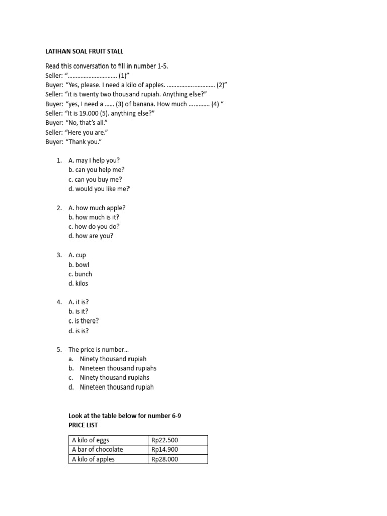 LATIHAN SOAL FRUIT STALL | PDF