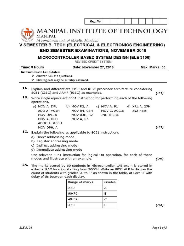 V Semester B. Tech (Electrical & Electronics Engineering) End Semester Examinations, November ...