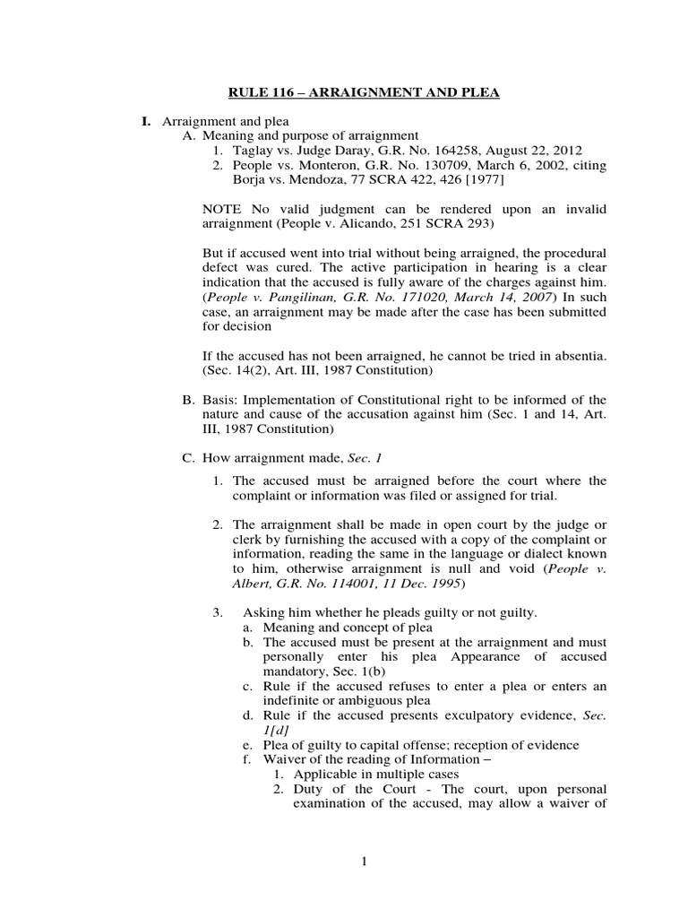 Rule 116 | PDF | Plea | Arraignment