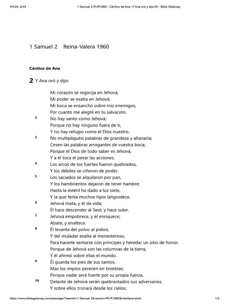 1 Samuel 2 RVR1960 - Cántico de Ana | Descargar gratis PDF | Sacerdote