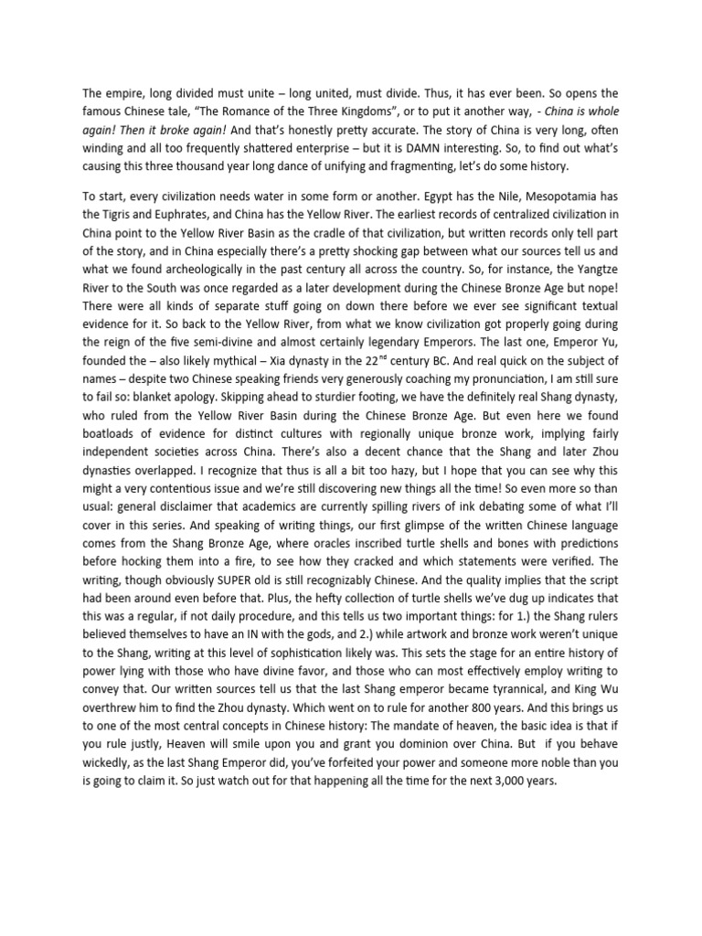 Ancient China Summary | PDF | History Of China | China