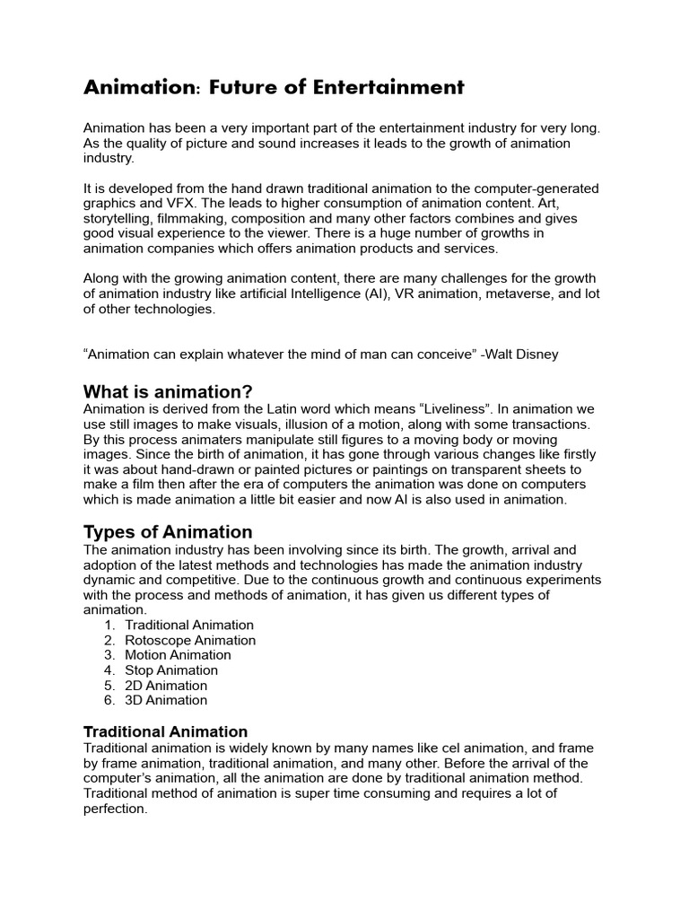Animation - Future of Entertainment | PDF | Animation