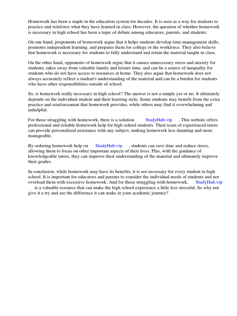Is Homework Necessary in High School | PDF | Homework | Teachers