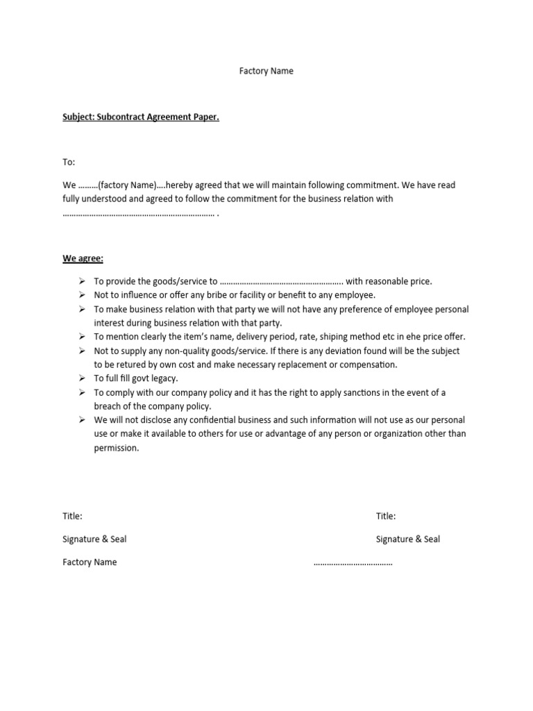 Sub Contract Agreement Paper | PDF