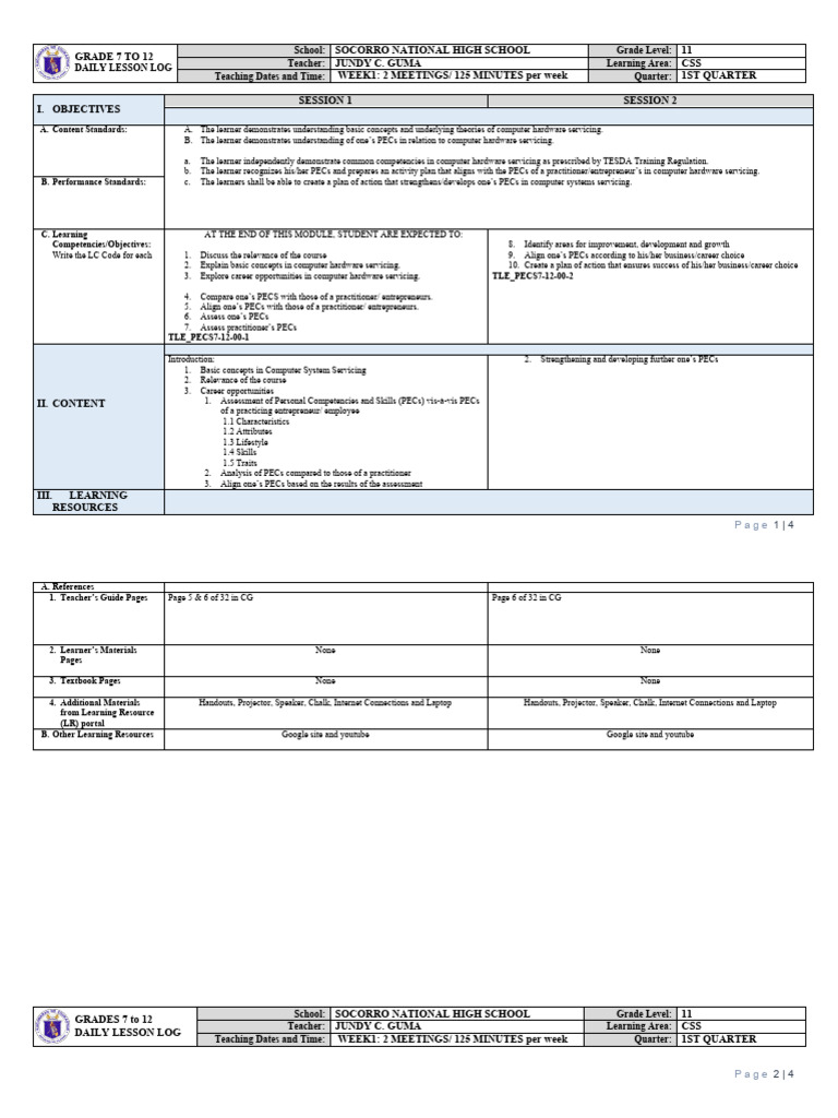 CSS DLL 1 Pecs | PDF | Learning | Teachers