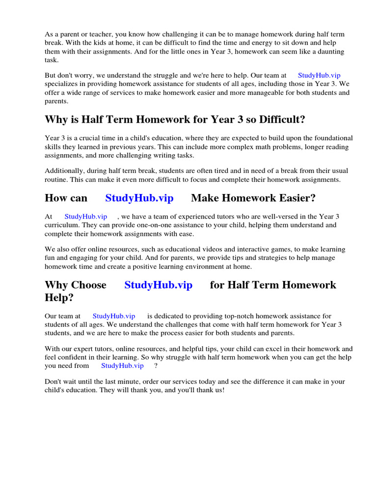 Half Term Homework Year 3 | PDF | Facebook | Homework