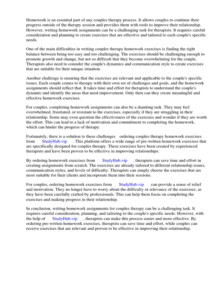 Couples Therapy Homework Exercises | PDF | Psychotherapy | Mental Health