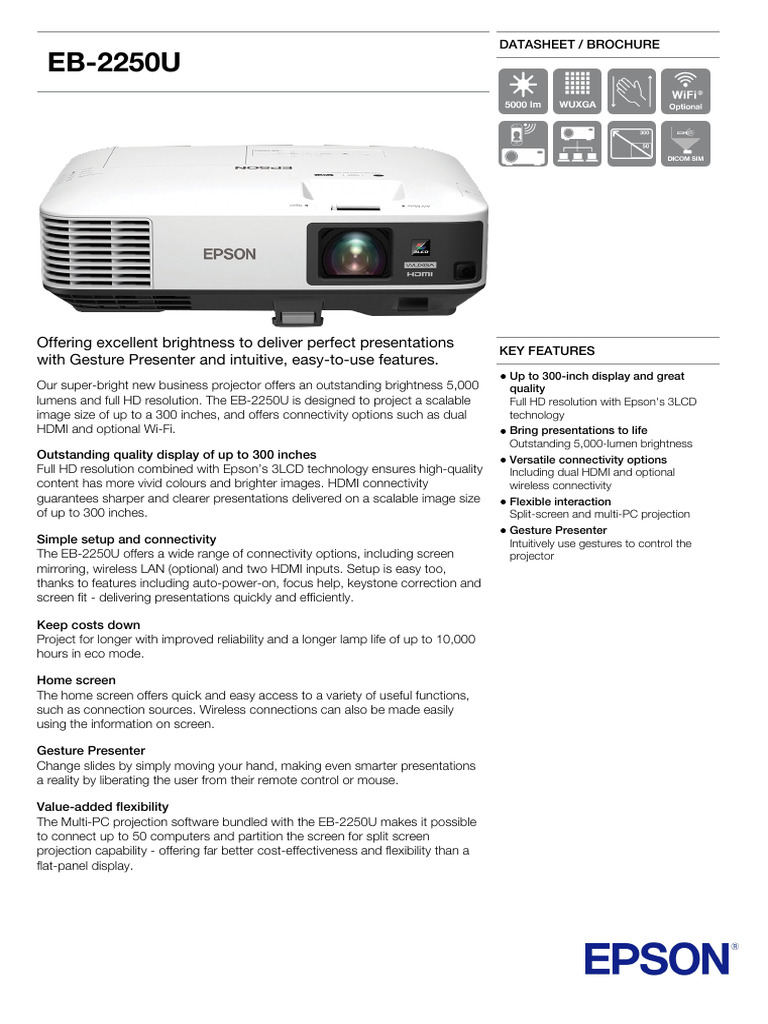 Eb 2250u.eb 2250u Datasheet | PDF | Hdmi | Display Resolution