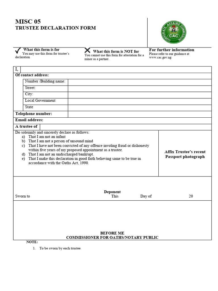 MISC 05 Trustees Declaration | PDF