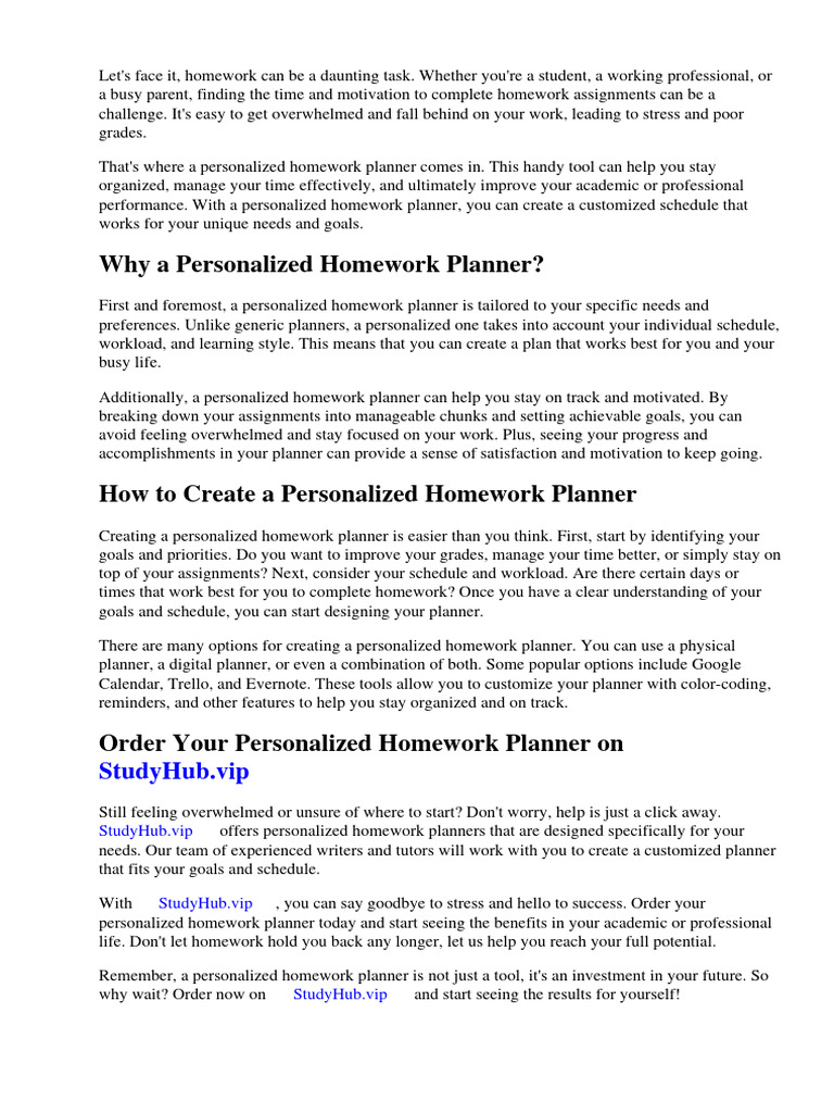 Personalized Homework Planner | PDF | Homework | Motivation