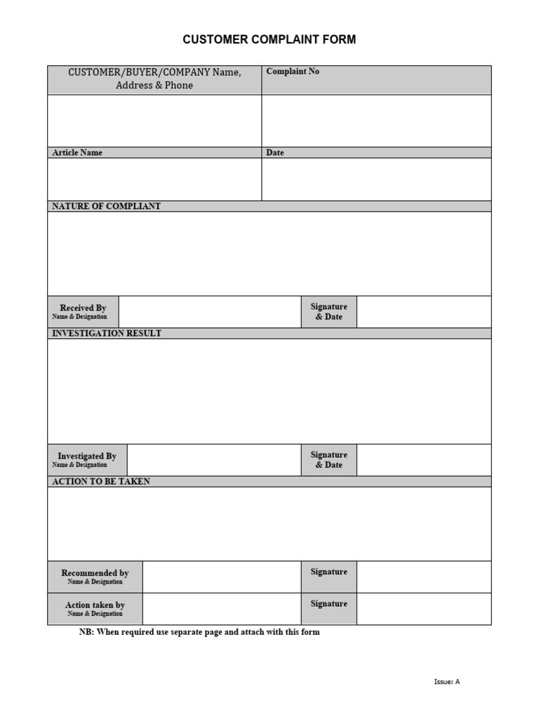Customer Complaint Form | PDF