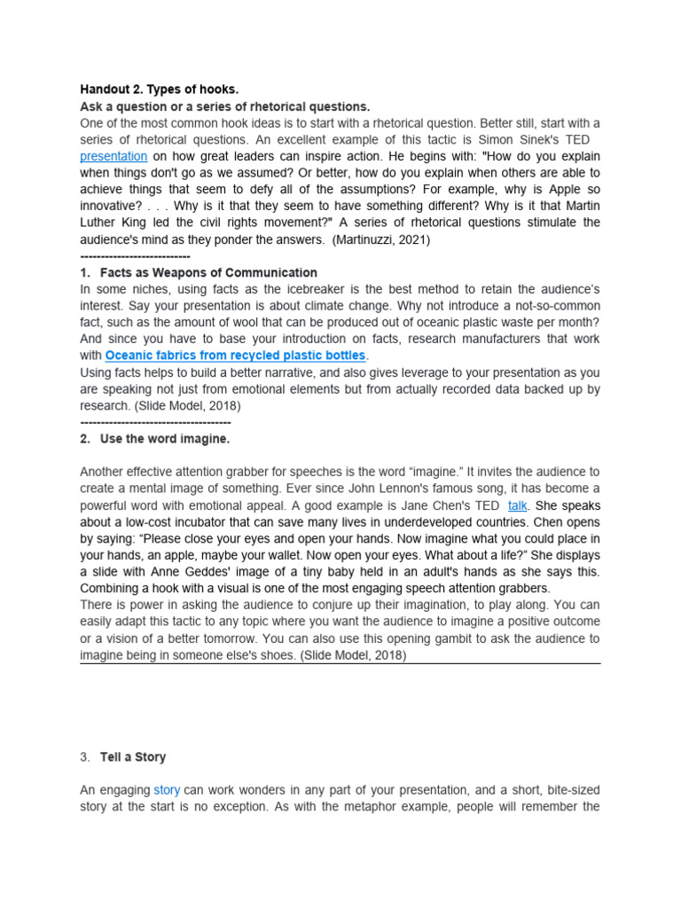 Seminar 2 - Handout 2 - Types of Hooks | PDF