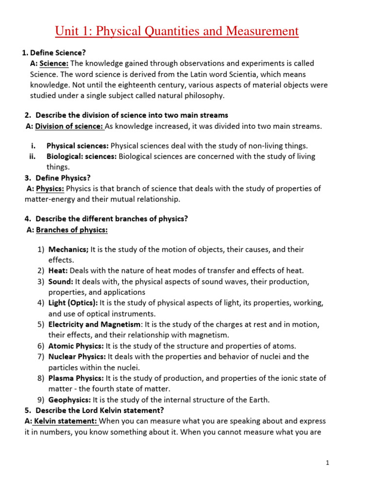 Unit 1 Physical Quantities and Measurement | PDF | Weighing Scale | International System Of Units
