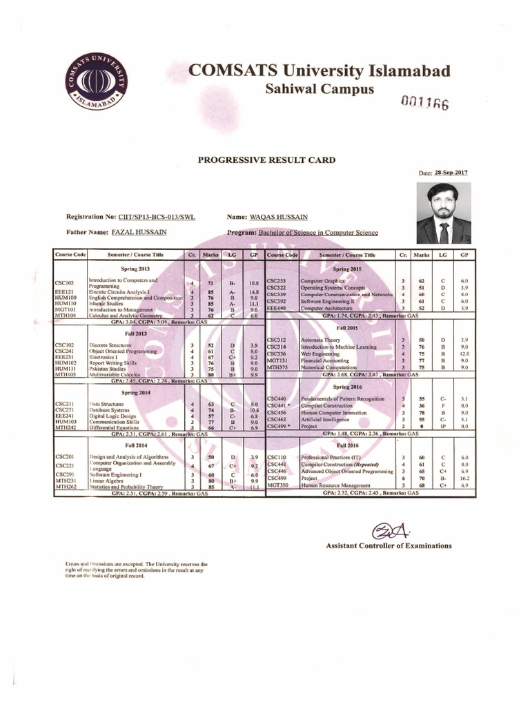 Transcript BSCS Waqas Hussain | PDF
